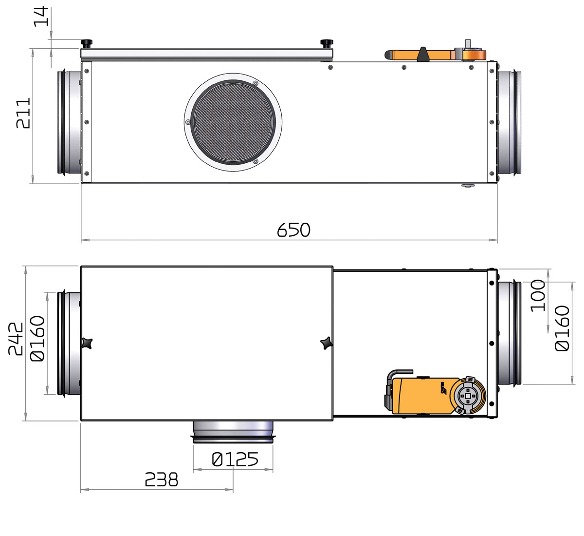 EM-box - med stålfilter som en ekstra sikring mod fedt i aggregatet